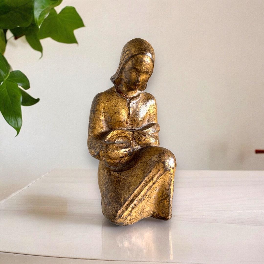 Vintage Lady Playing Mandolin Statue, Gold Woman Statue, Vintage Lady ...