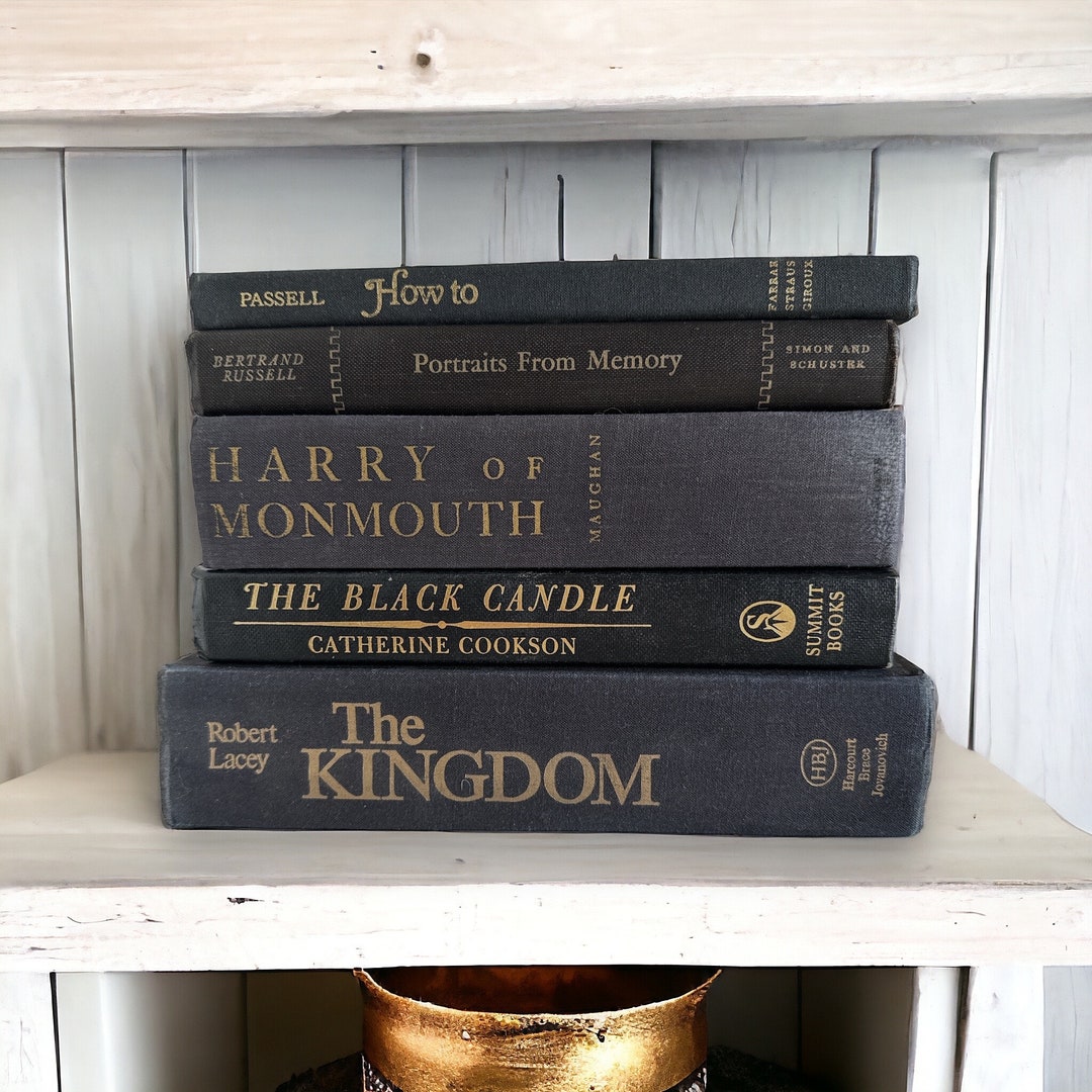 Vintage Black Books Set, Old Faded Black Books, Shabby Farmhouse Home ...