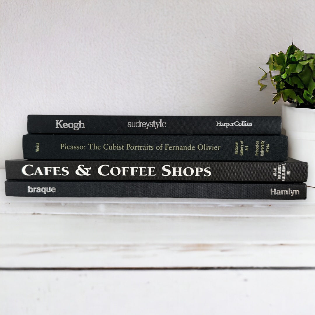Large Black Coffee Table Books, Black Silver and White Book Stack, Home ...