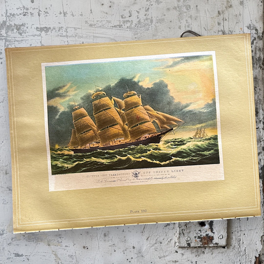 Vintage 1942 Currier & Ives Clipper Ship Art Print, Vintage Nautical Wall Art, Old World Home ...