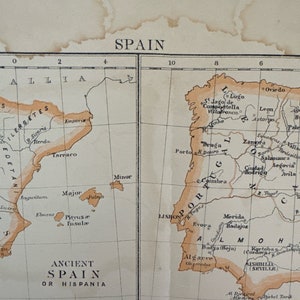 Antique 1891 Spain Map, Spanish Map Book Plate Art, Antique Spain Map ...