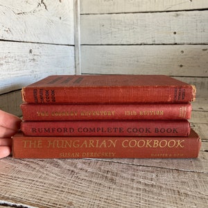 Vintage Brick Red Cookbooks Set of 4, Old Shabby Cook Books Collection ...