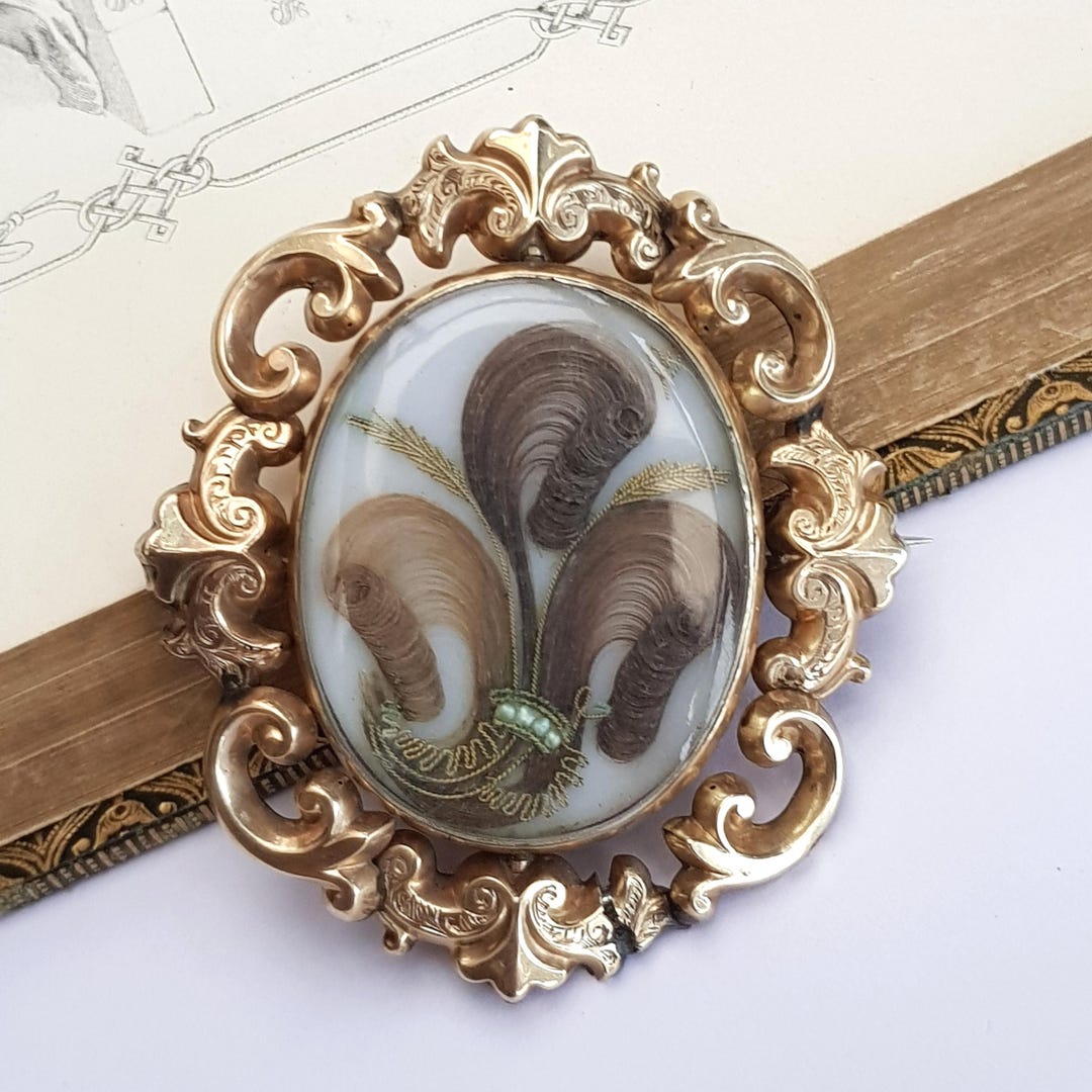 9k Gold Large Mourning Brooch With Bench Worked Hair Antique Georgian ...