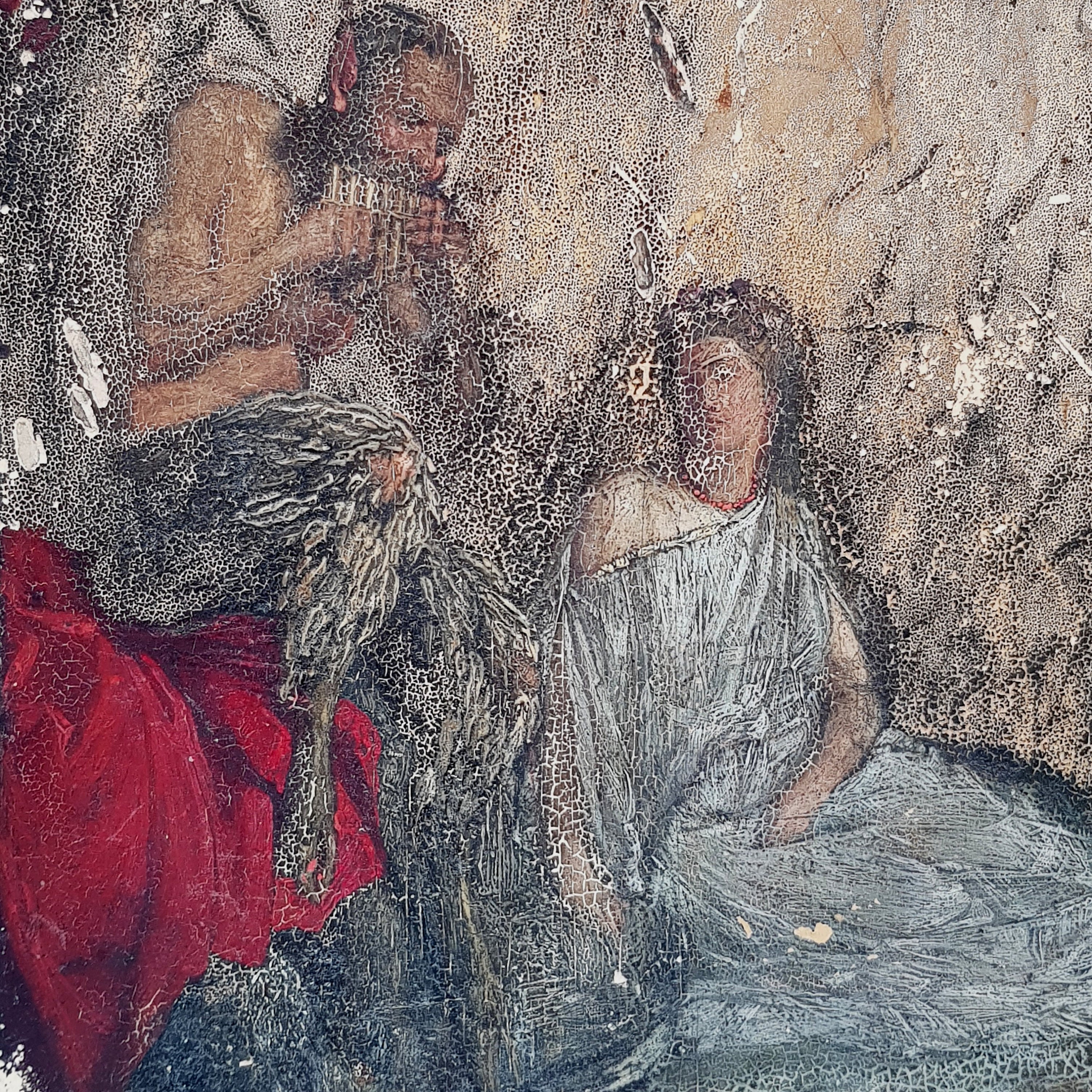Rare Oil Painting on Board of Greek God Pan Playing Pipes to Nymph ...