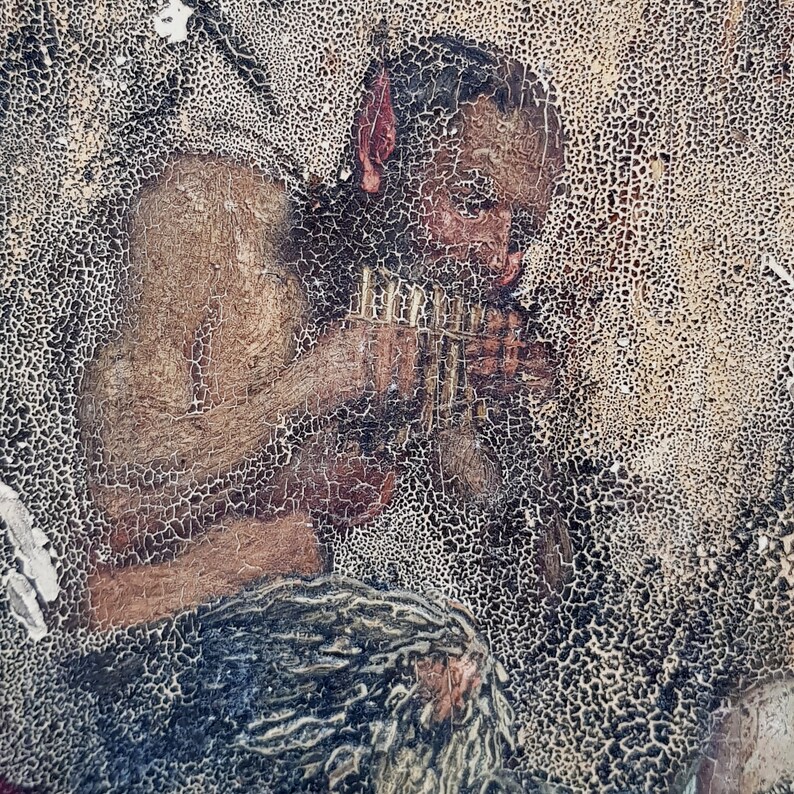 Rare Oil Painting on Board of Greek God Pan Playing Pipes to Nymph ...