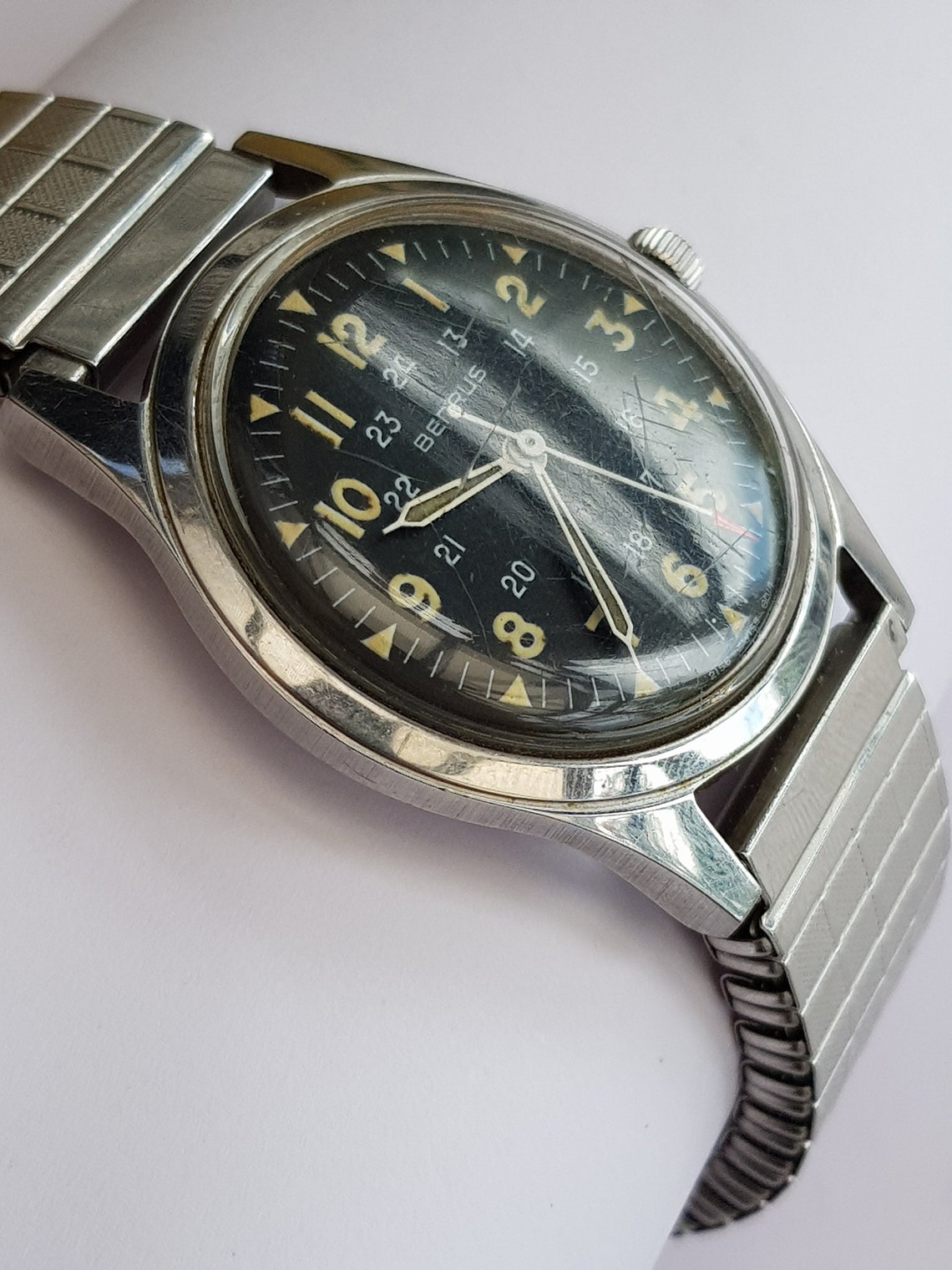 Benrus Bullitt Series 3061 Analogue Black Dial Bracelet Watch Gwo-circa ...