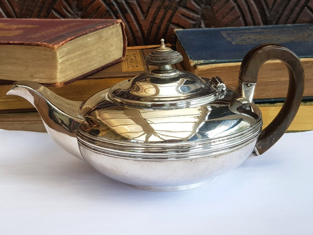 Rare English Sterling Silver Horn Mounted Bachelors Tea Pot Crested ...