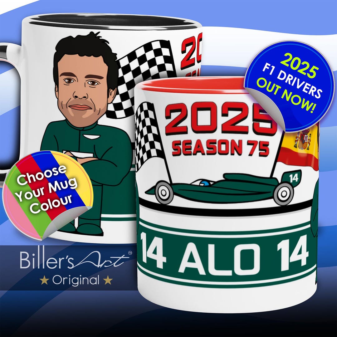 2025 Fernando Alonso Grand Prix Motor Racing Cartoon Caricature Mug ...