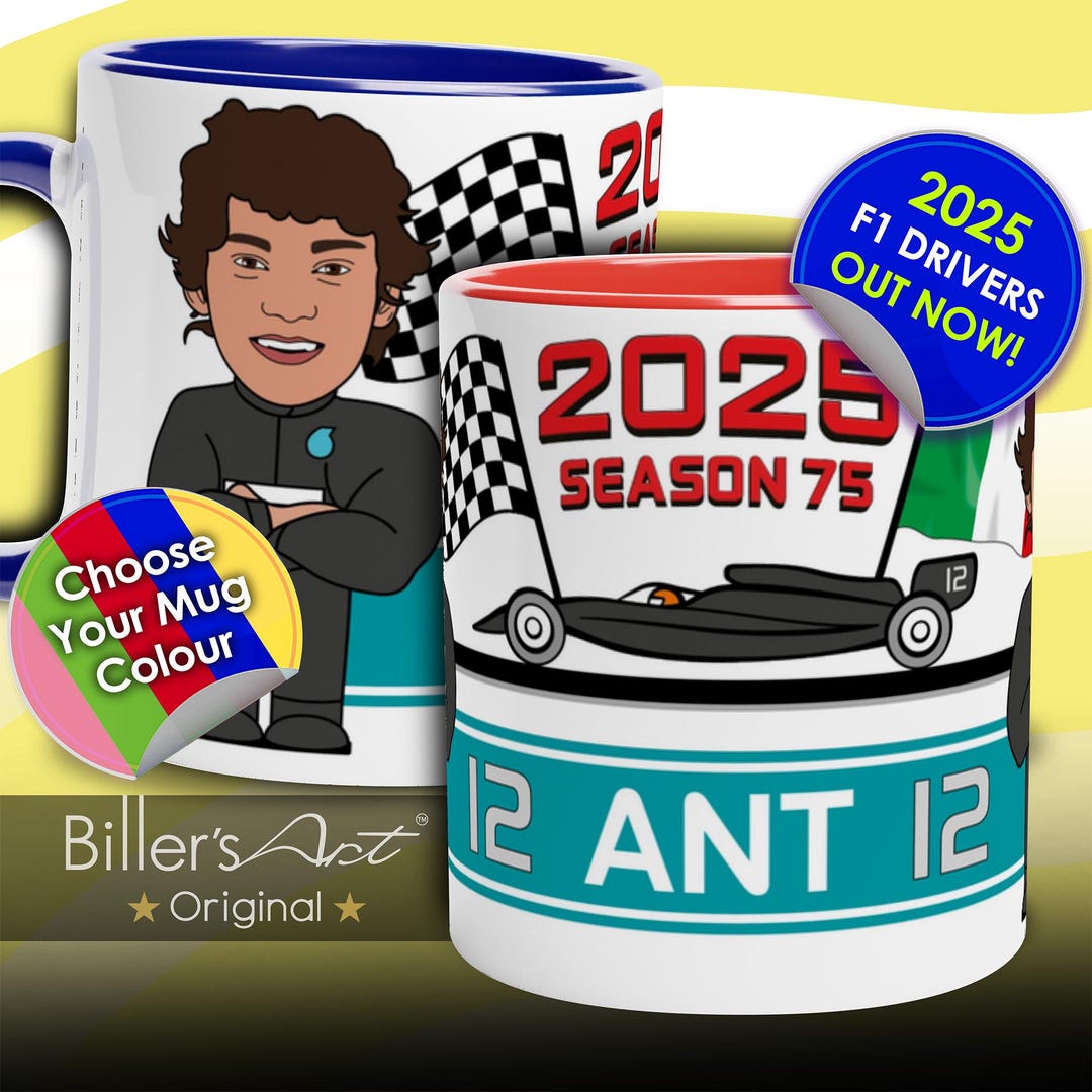 2025 Kimi Antonelli Grand Prix Motor Racing Cartoon Caricature Mug ...