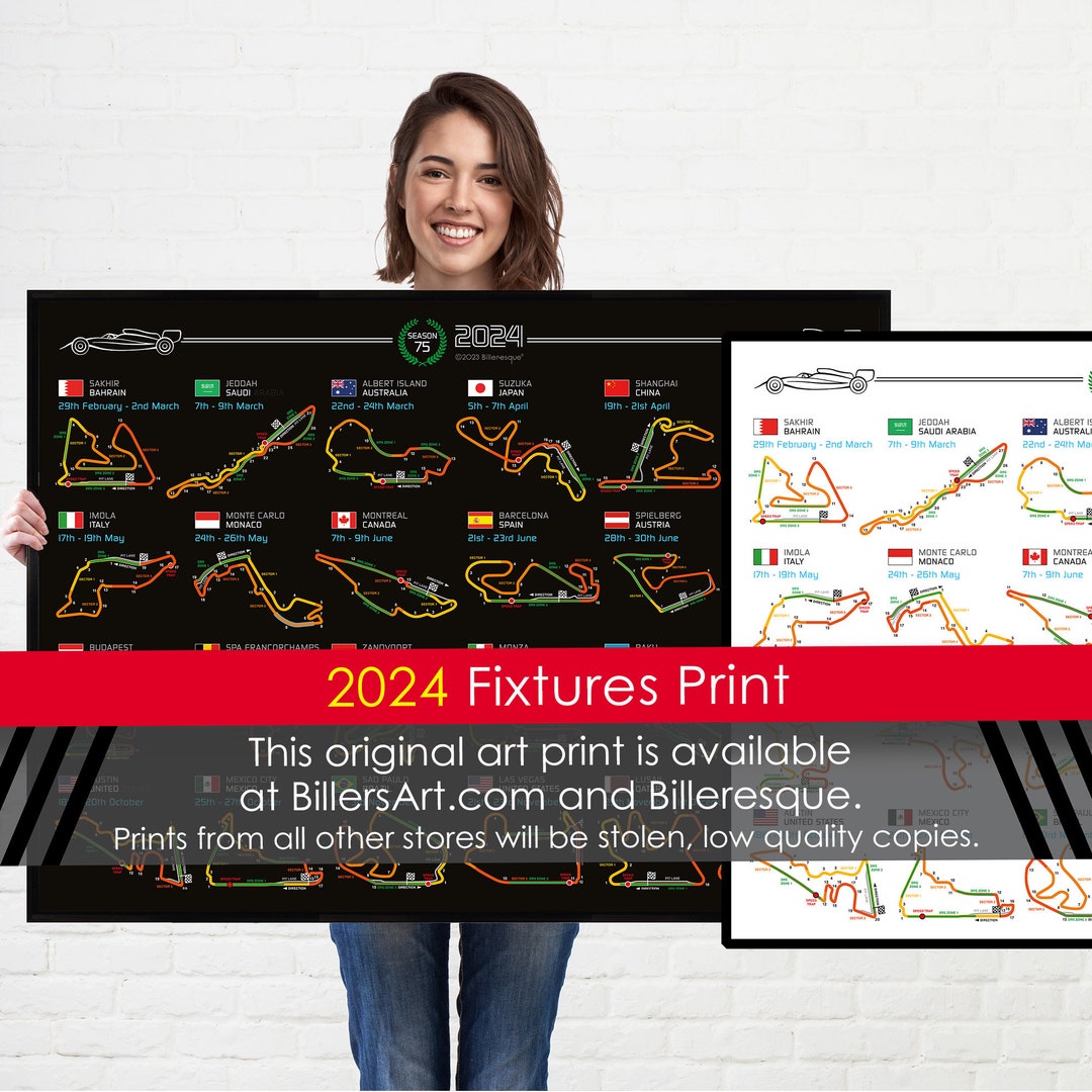 Formula 1 2024 Season Detailed Wall Calendar F1 Poster Landscape Black ...