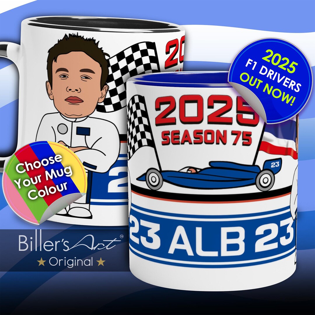 2025 Alexander Albon Grand Prix Motor Racing Cartoon Caricature Mug ...