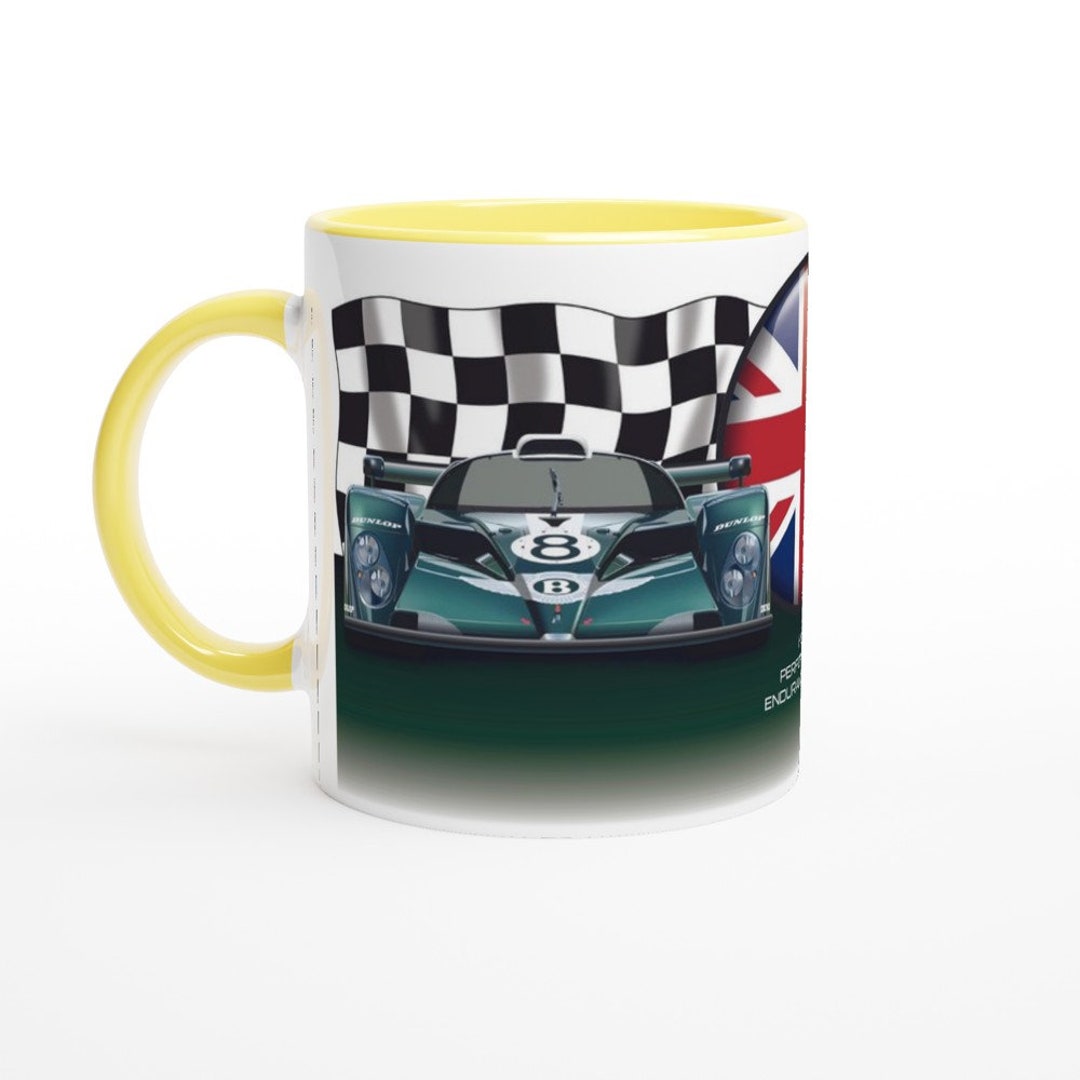 Bentley Speed 8 Le Mans Racing Car Mug on a Chequered Flag Background ...