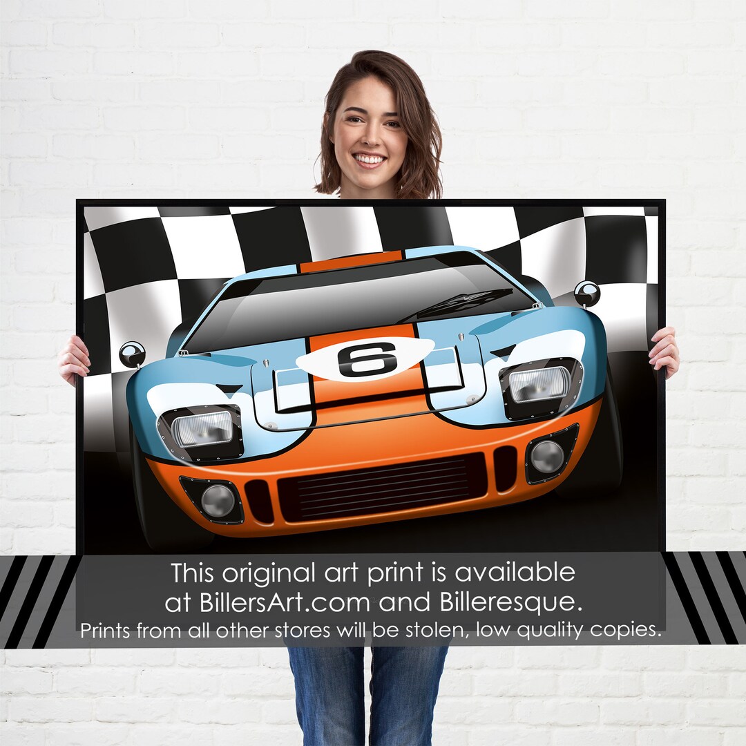 Ford GT40 Le Mans Racing Car Poster on a Chequered Flag Background - Etsy