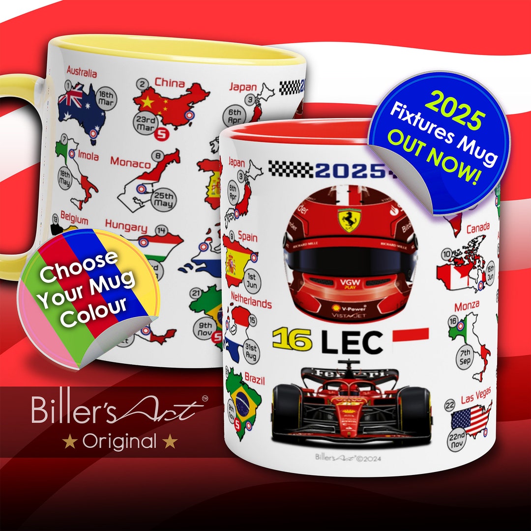 Charles Leclerc 2025 Formula 1 Season Fixtures Racing Calendar Mug 2024 ...
