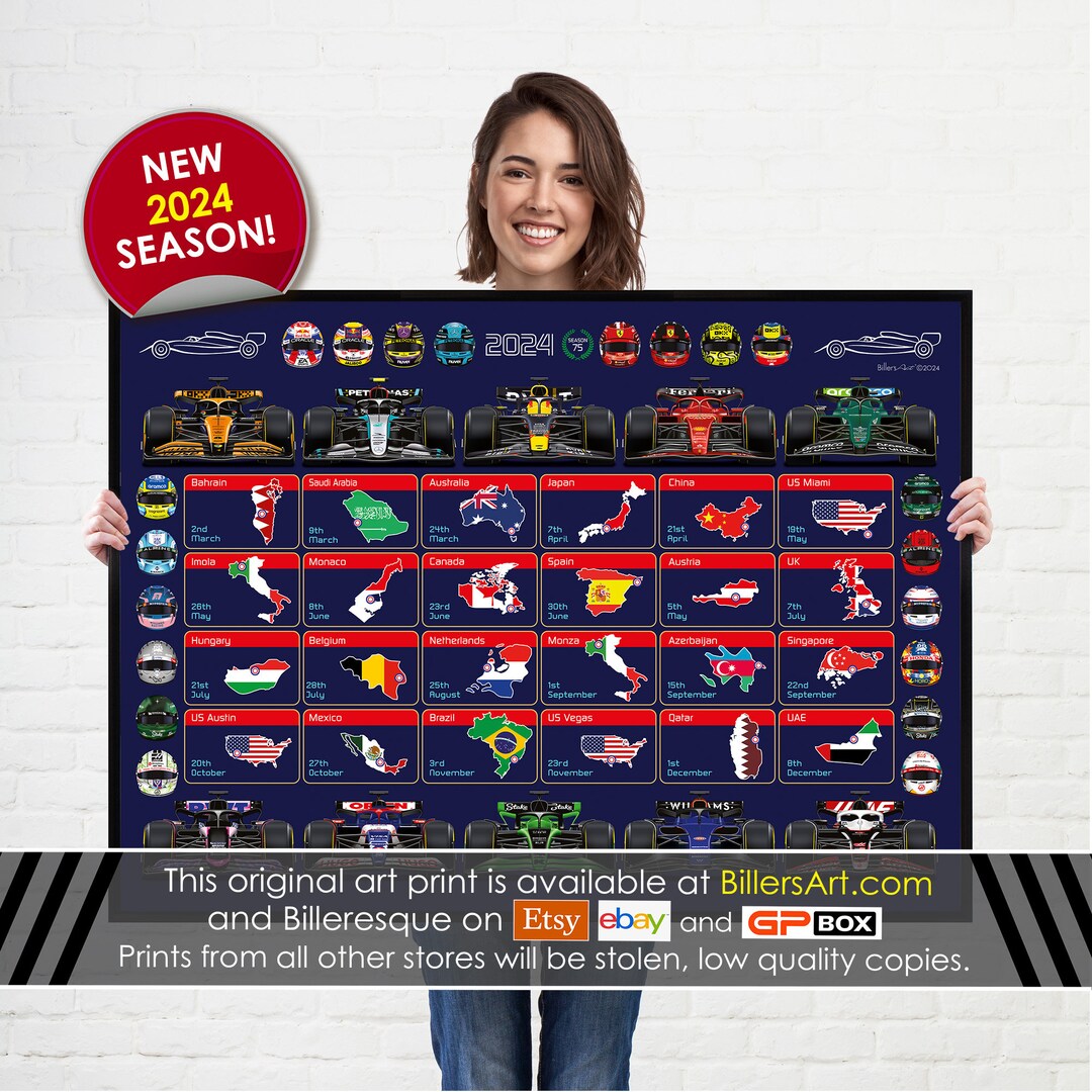 2024 Formula 1 Racing Calendar Poster All Team Cars All Drivers ...