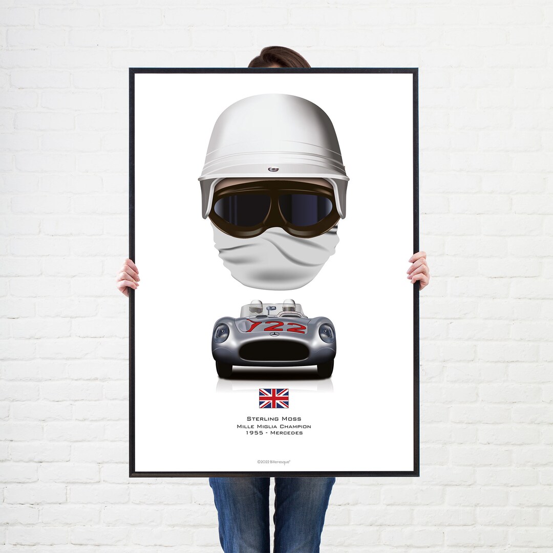 Stirling Moss Helmet and Car From 1955 F1 Grand Prix Wall Art Poster ...