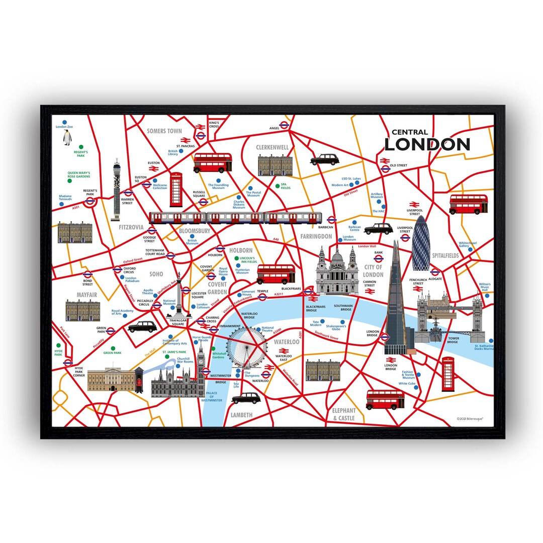 London Poster London Map Poster Print Map of London London Places - Etsy UK