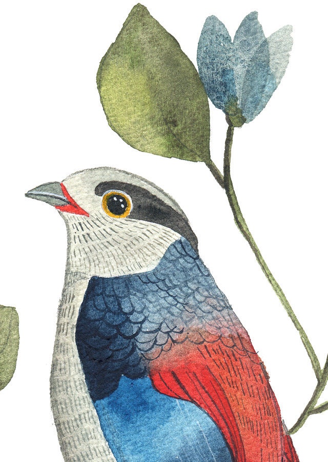 Bird Artwork Print, Blue Bird Art Print, Bird Wall Decor, Bird on ...