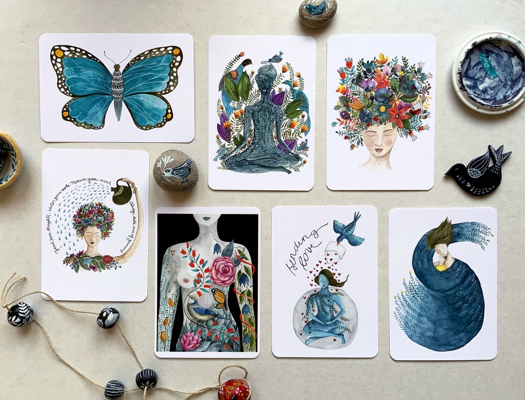 Watercolor Postcard Set, Illustrated Card Set, Inspirational Cards ...