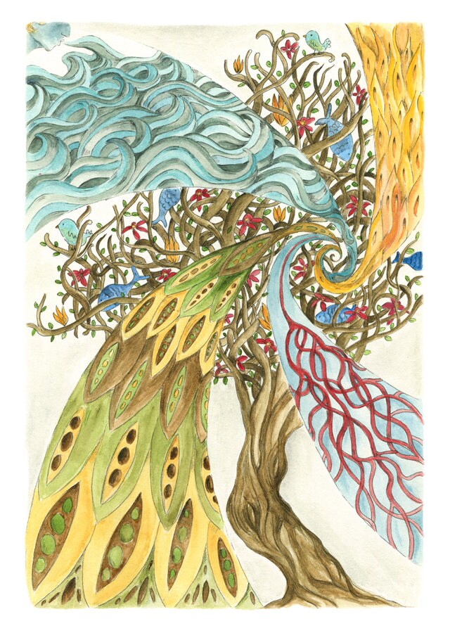 Four Elements Art Zen Wall Art Watercolor Tree Art Print - Etsy
