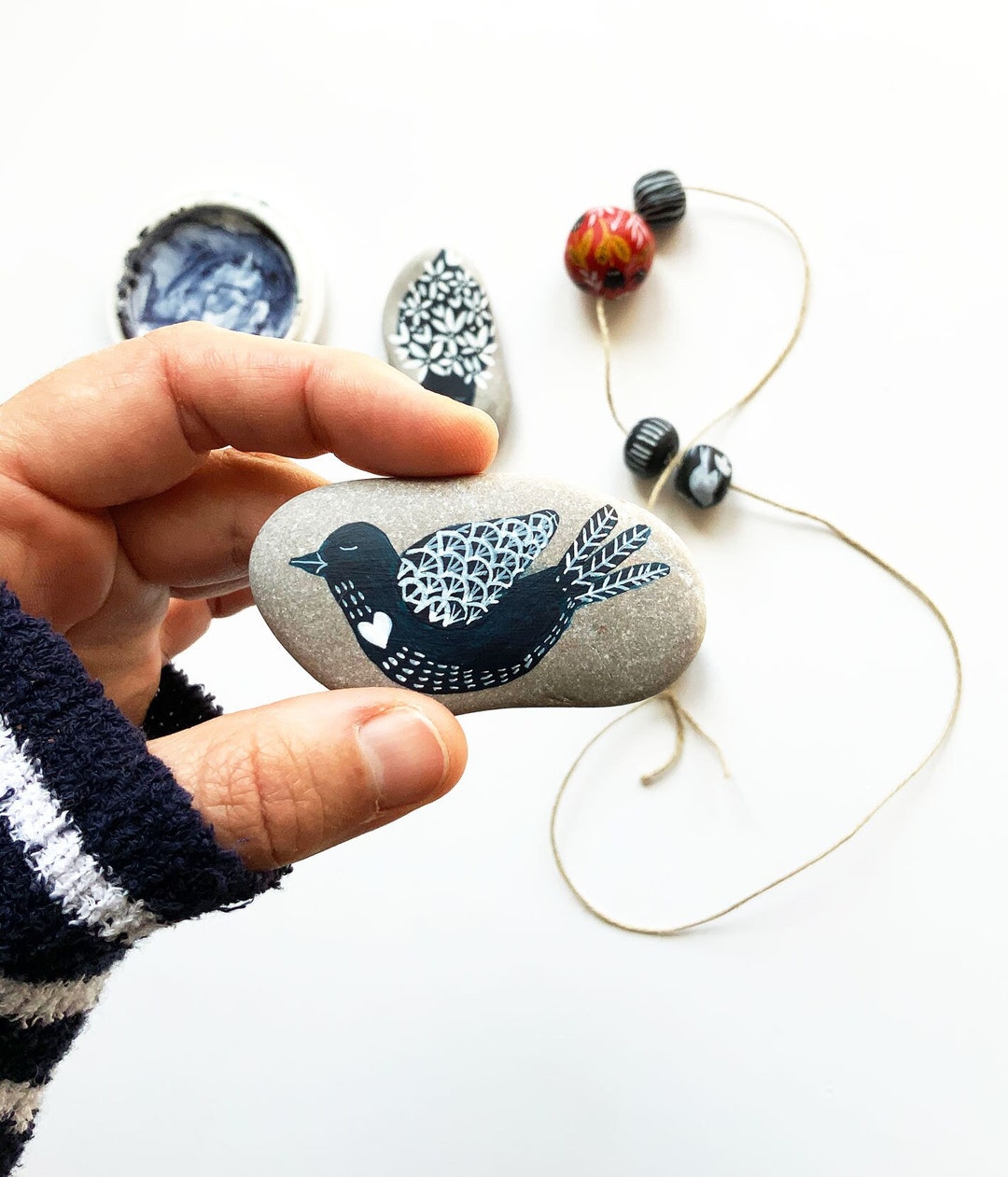 Bird Painted Rock, Folk Decoration, Calming Stone, Bird Decor Painted ...