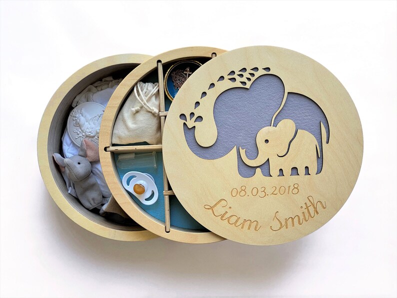 Memory box baby Keepsake box boy Elephant nursery decor | Etsy