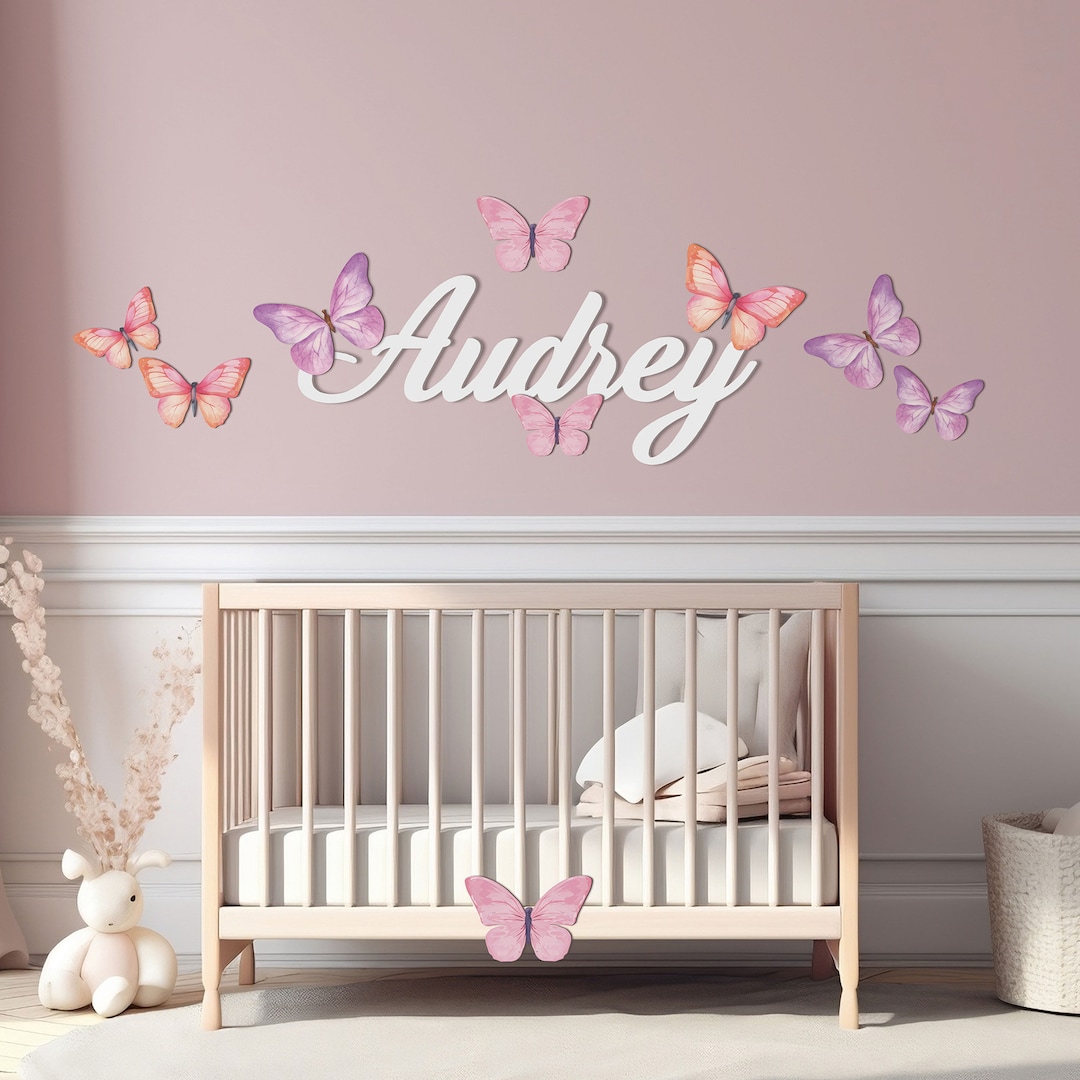 Butterfly Name Sign for Nursery or Butterfly Birthday Backdrop in Pink ...