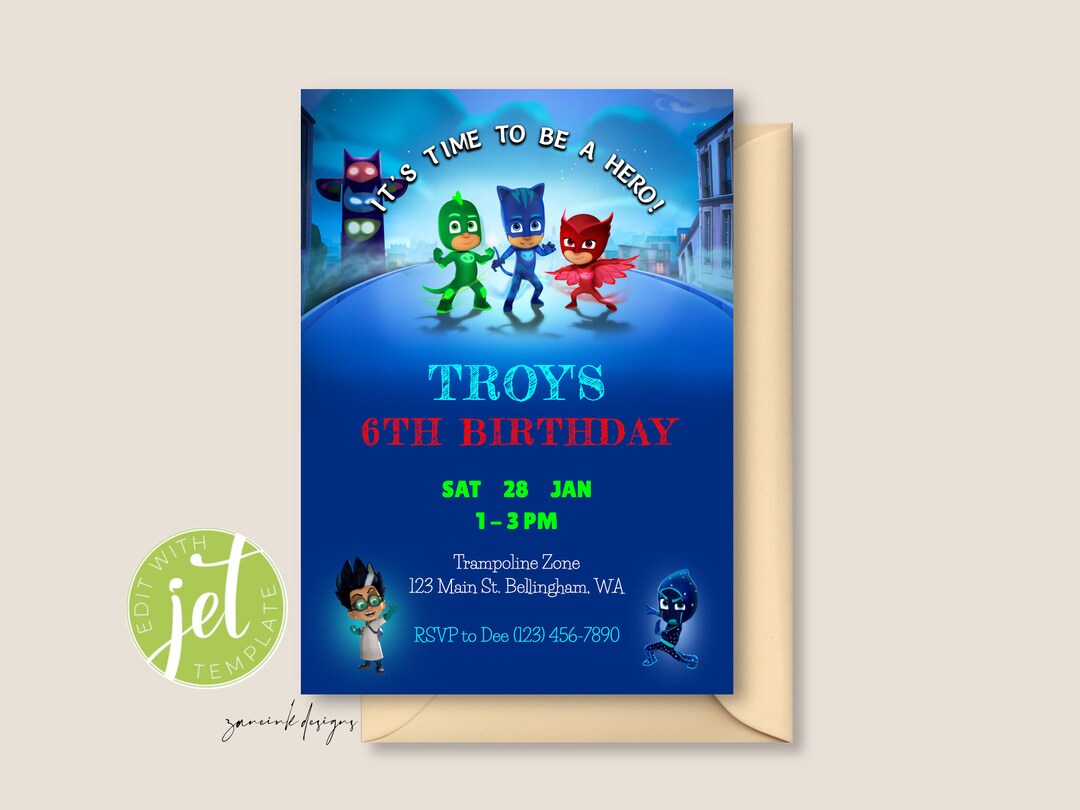 Invitación de cumpleaños de PJ Masks, invitación de fiesta de PJ Mask ...