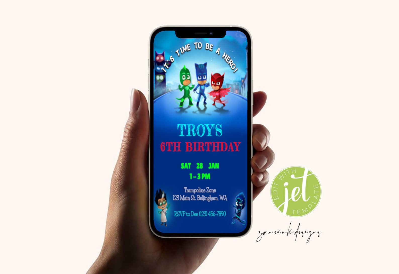 Invitación de cumpleaños de PJ Masks, invitación de fiesta de PJ Mask ...