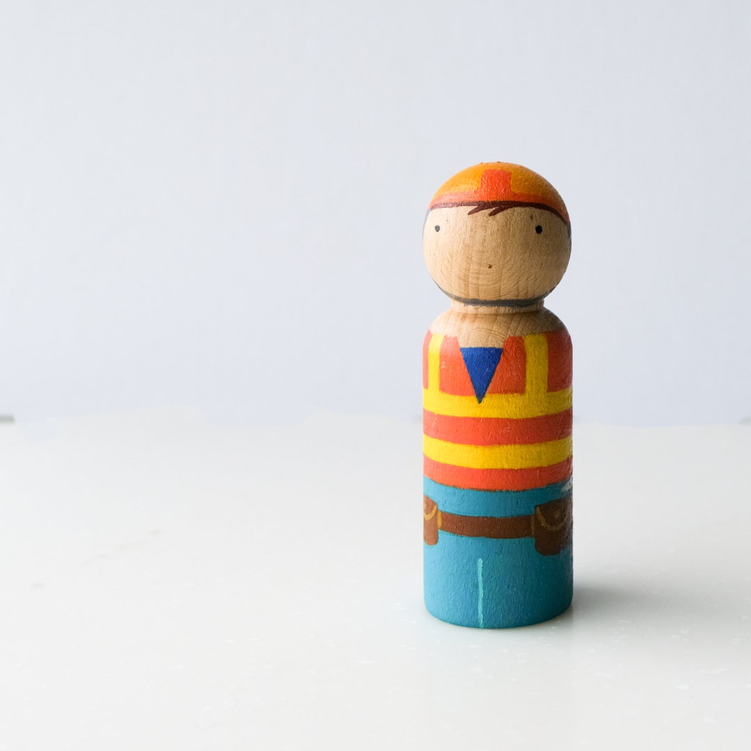Community Peg Doll BUILDER/CONSTRUCTION WORKER Wooden Neighbourhood ...