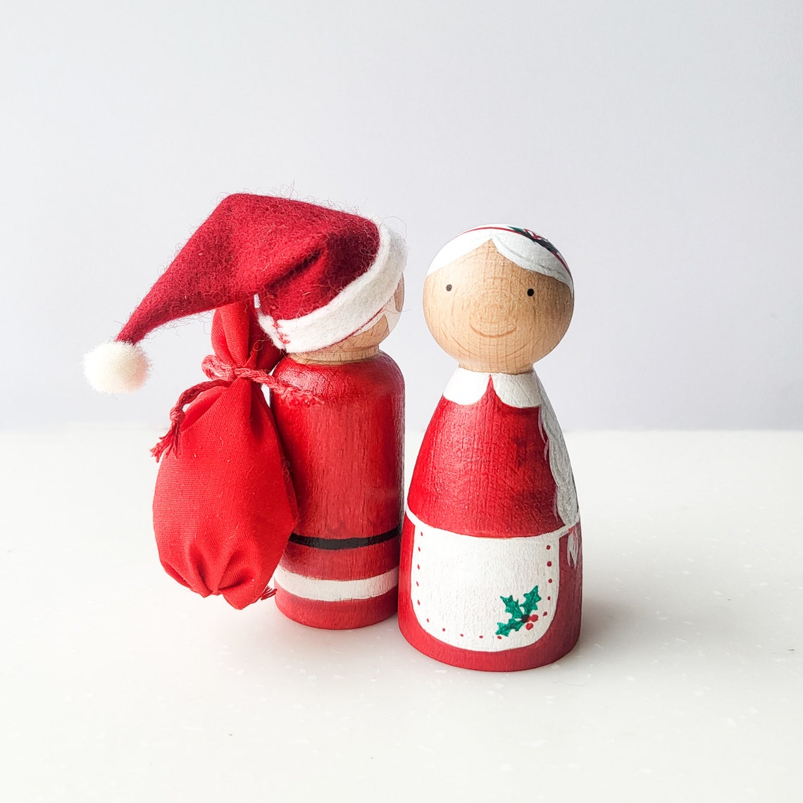 Mr. & Mrs. Santa | Christmas Peg Doll Set/wooden Ornaments - Etsy