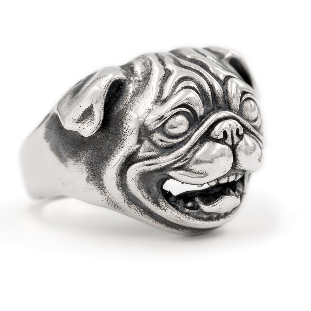 Pug Handmade Sterling Silver Men Ring Dog Pug Ring, Pug Gifts, Pug ...