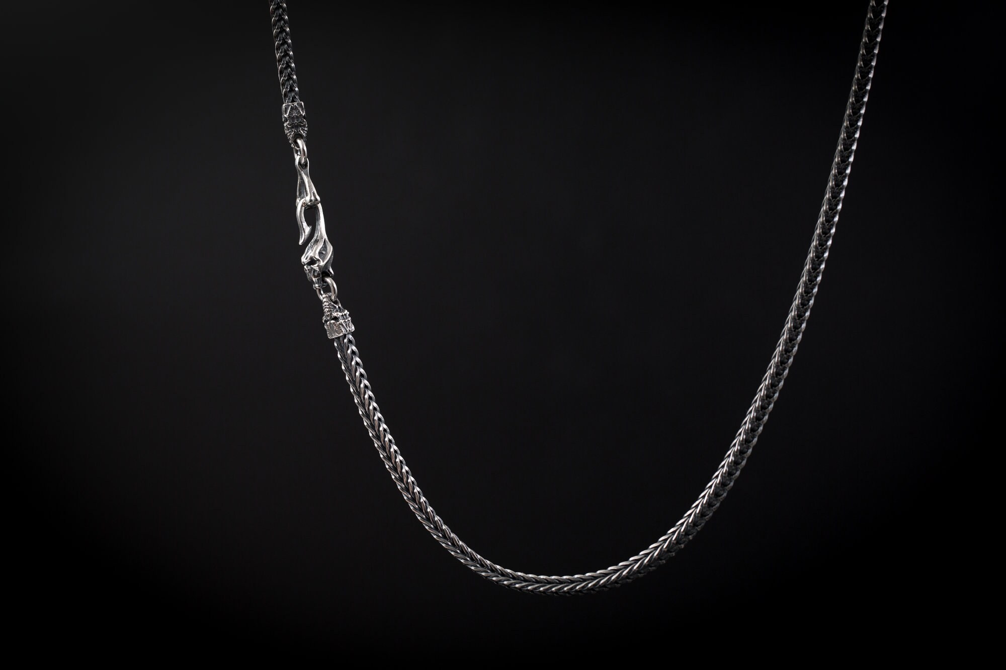 Silver Necklace Chain 4mm Skull Head Hook Closure Wheat | Etsy