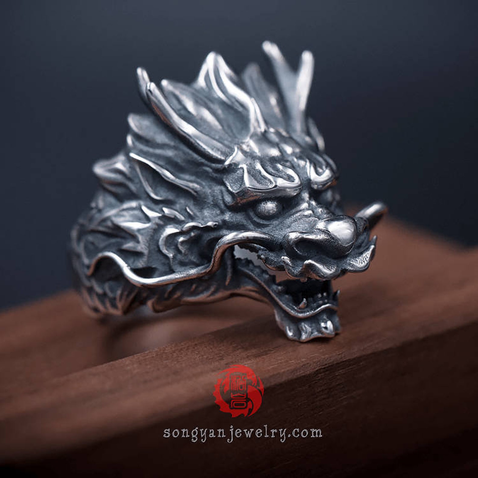 Oxidized Sterling Silver Dragon Ring - Etsy