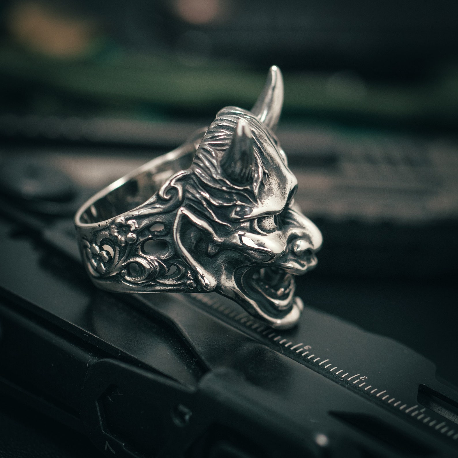 Hannya Ring Sterling Silver 925 Oxidized Silver Songyan - Etsy