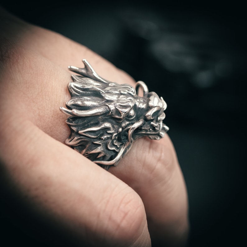 Oxidized Sterling Silver Dragon Ring - Etsy
