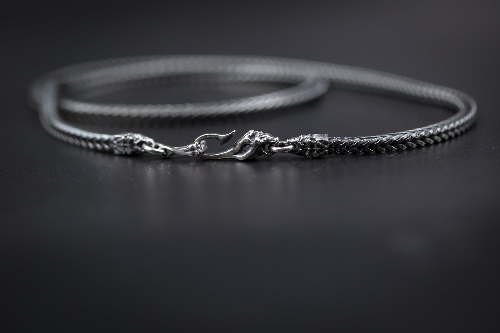 Silver Necklace Chain 4mm Skull Head Hook Closure Wheat | Etsy