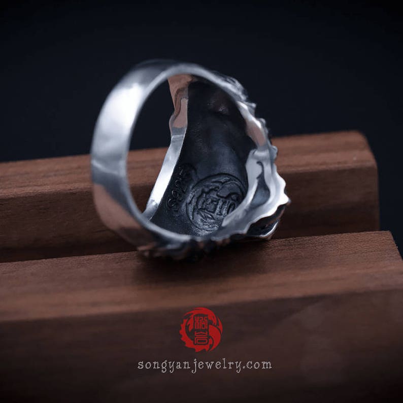 Sterling Silver Bear Ring Mens Bear Head Ring Oxidized Men - Etsy