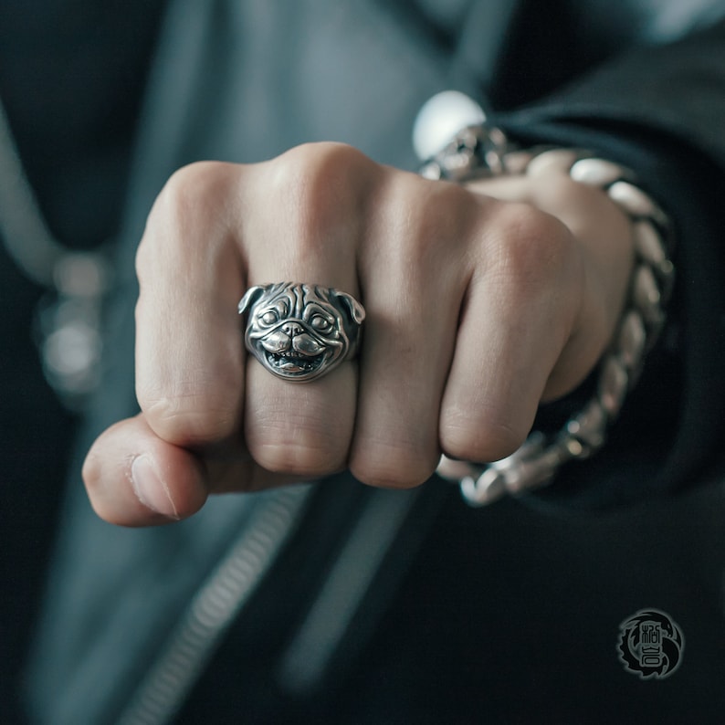 Pug Handmade Sterling Silver Men Ring Dog Pug Ring Pug Gifts | Etsy