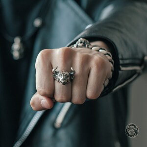 Sterling Silver Bull Ring, Mens Bull Ring, 3D Bull Head Ring, Oxidized ...