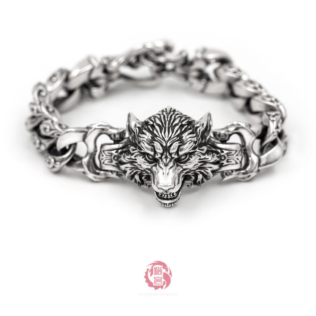 Wolf Bracelet Aged Finish Sterling Silver 925 Oxidized - Etsy