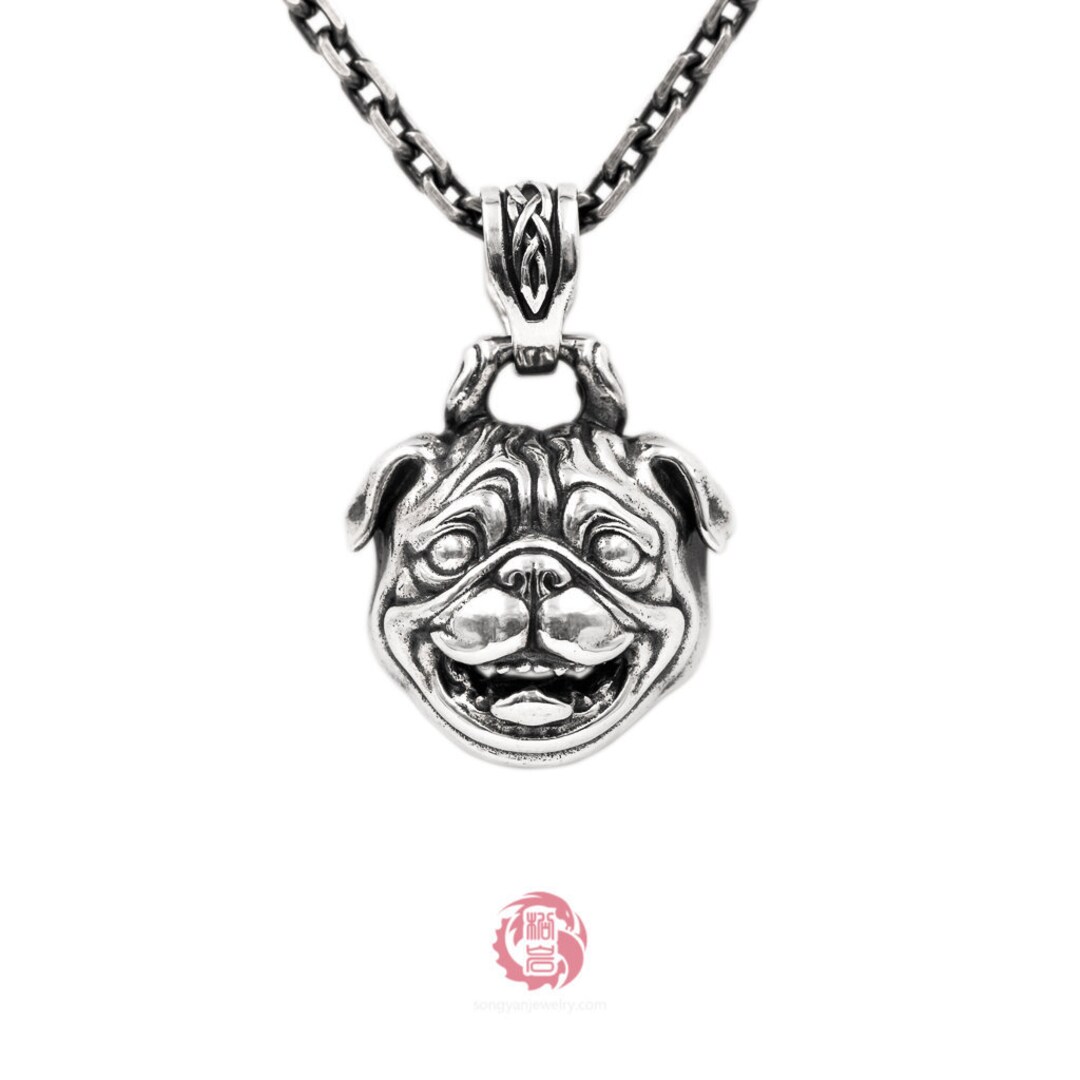 Silver Pug Pendant, Dog Pendant, Necklace, Aged Finish,sterling Silver ...