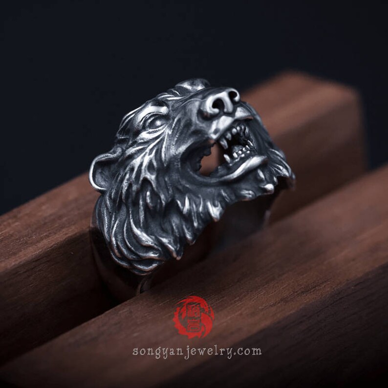 Sterling Silver Bear Ring Mens Bear Head Ring Oxidized Men - Etsy