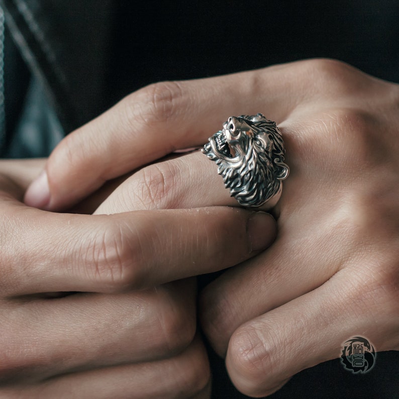 Sterling Silver Bear Ring Mens Bear Head Ring Oxidized Men - Etsy