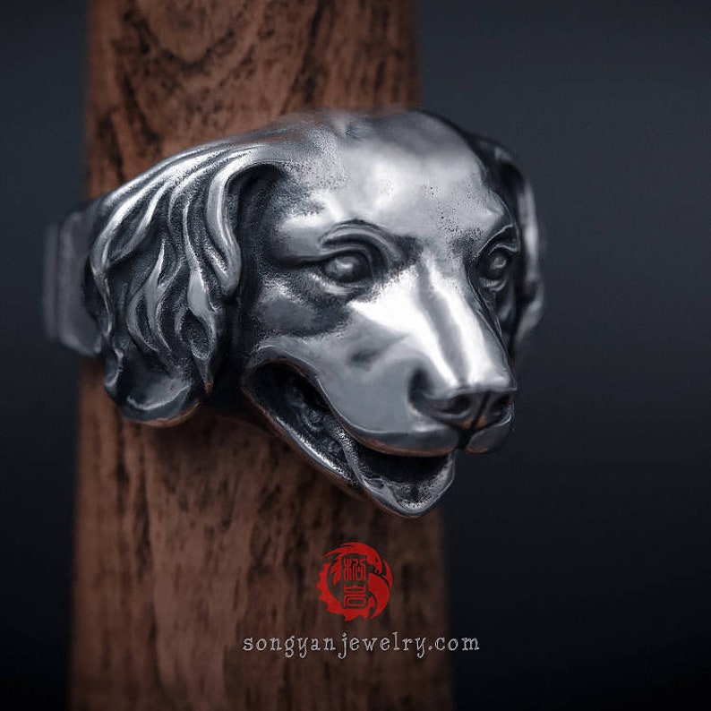 Dog Ring Golden Retriever Ring Pet Ring Aged Finish - Etsy