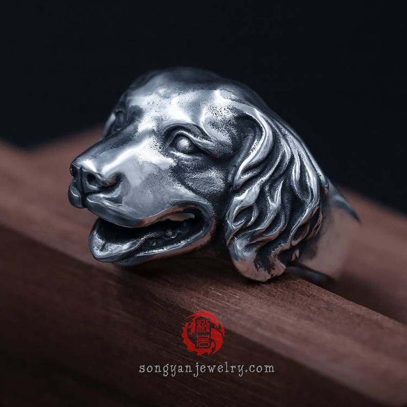 Dog Ring Golden Retriever Ring Pet Ring Aged Finish - Etsy