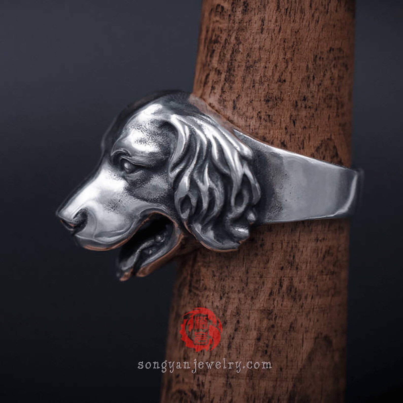 Dog Ring Golden Retriever Ring Pet Ring Aged Finish - Etsy