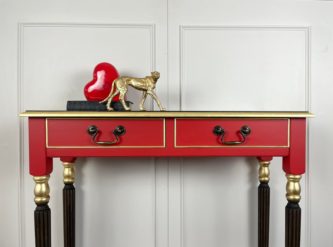 Regency Style Console Table Vintage Red Side Table Gold Leaf - Etsy