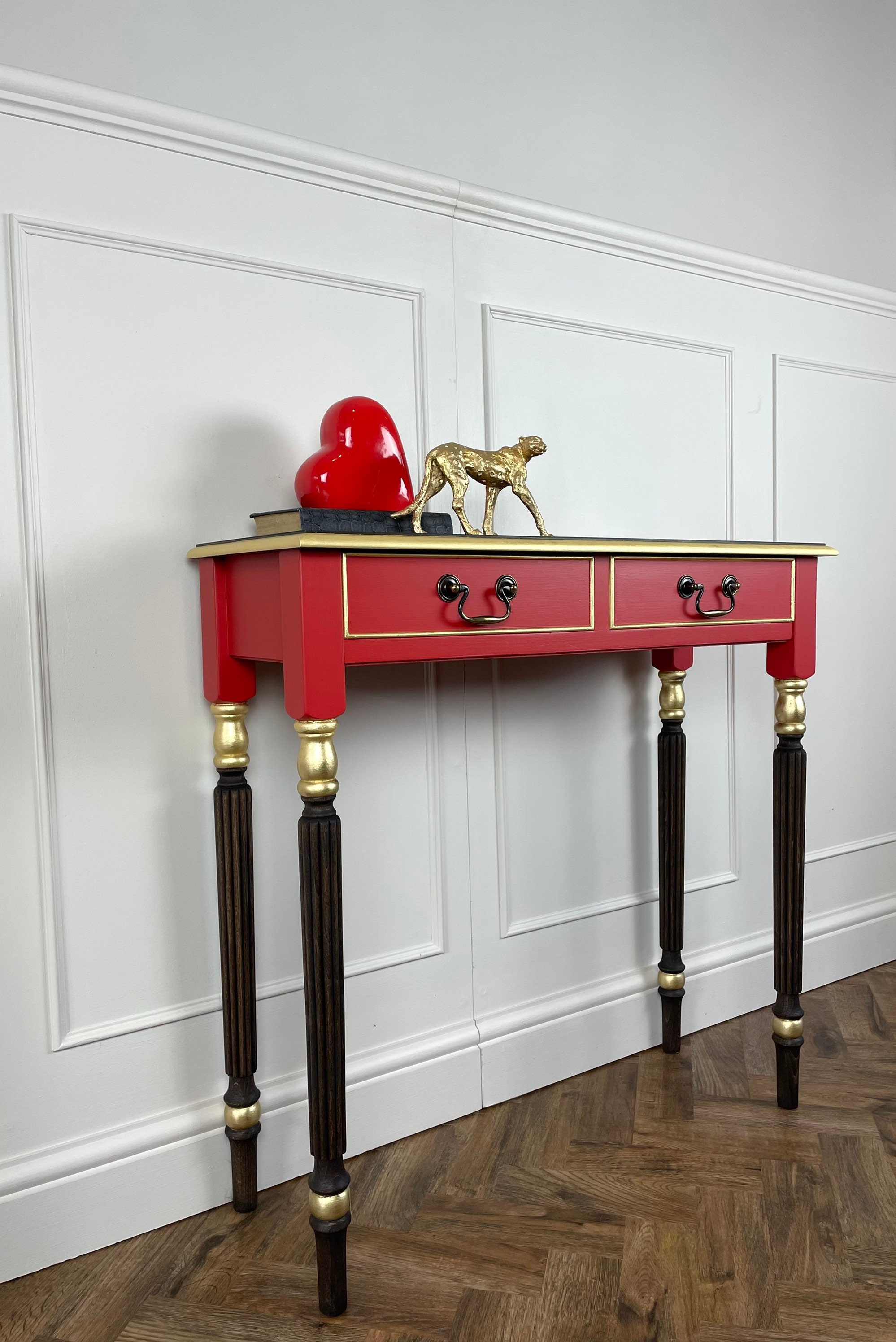 Regency Style Console Table Vintage Red Side Table Gold Leaf - Etsy