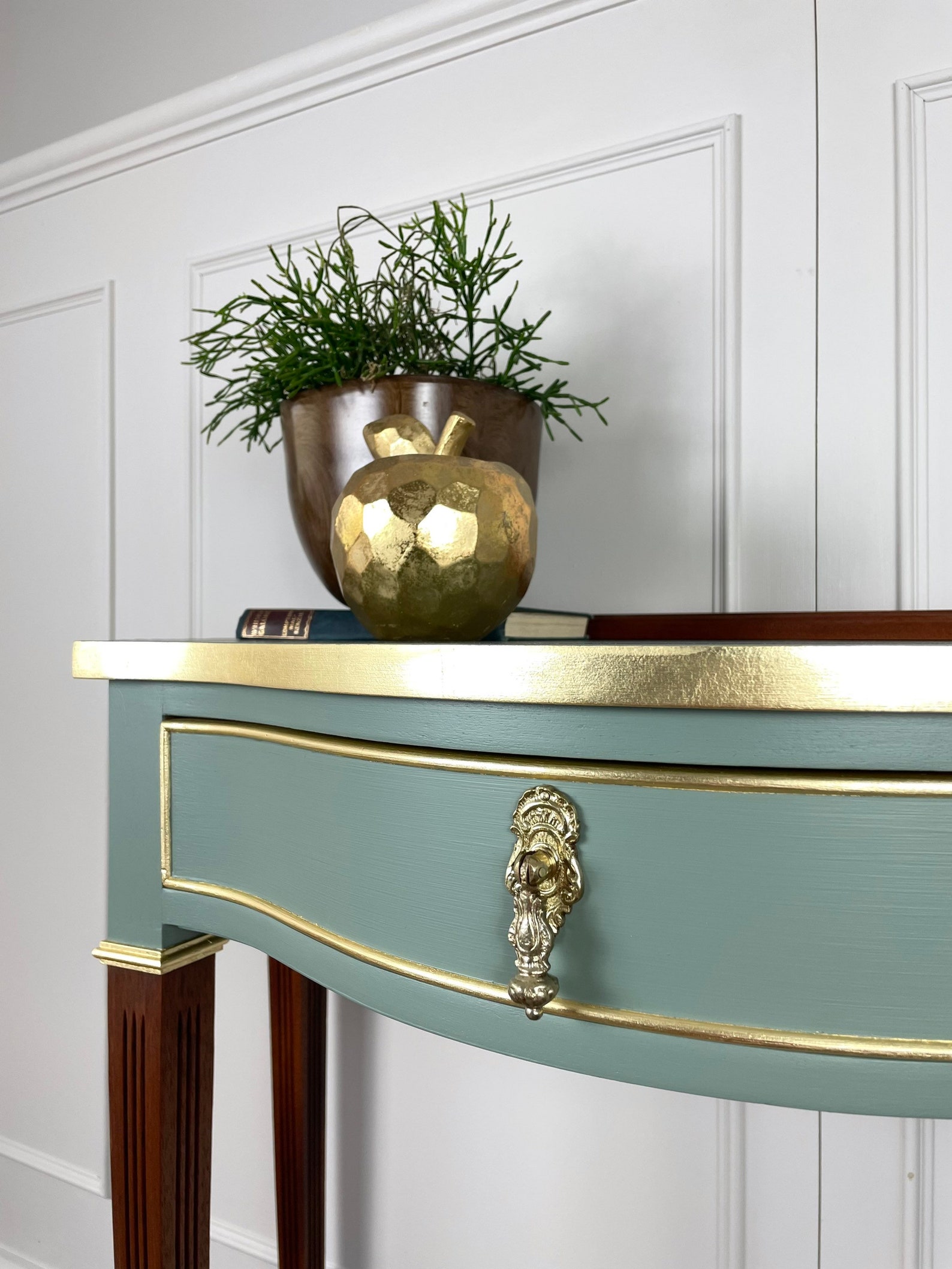 Vintage Sage Green Painted Console Table, Slim Demi Lune Hallway Table ...